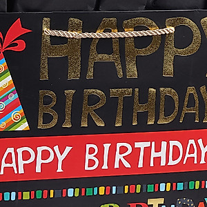 Jaywayang 12.6" Large Happy Birthday Gift Bag with Card and Tissue Paper (Black)