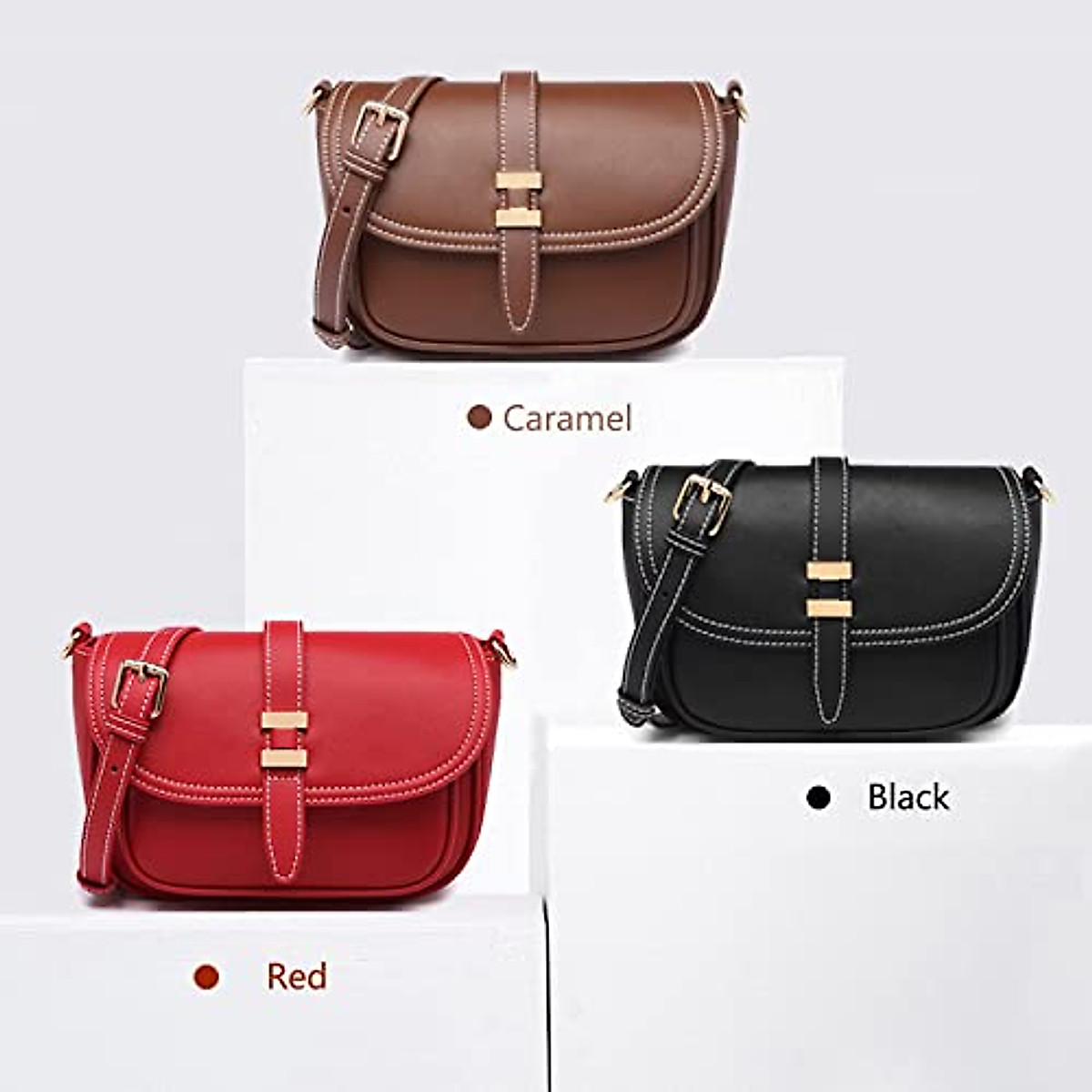 LOFFYMILLER Womens Shoulder Bag Genuine Leather Retro Snap Sling Handbag Satchel Bag for Woman (Red)