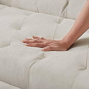 3 in 1 Loveseat Sofa Sleeper Couch Bed, 2 Seater Sofa & Couch Tufted Upholstered Adjustable Backrest Futon Convertible Sleep Daybed for Living Room Beige Velvet with 2 Pillows Metal Legs