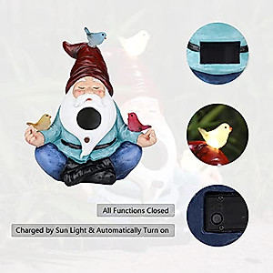 Yinns Bird House, Wild Bird House for Outside, Resin Waterproof Bird House, Decorative Funny Gnomes Bird House with Solar Powered LED Light for Home Garden Decor