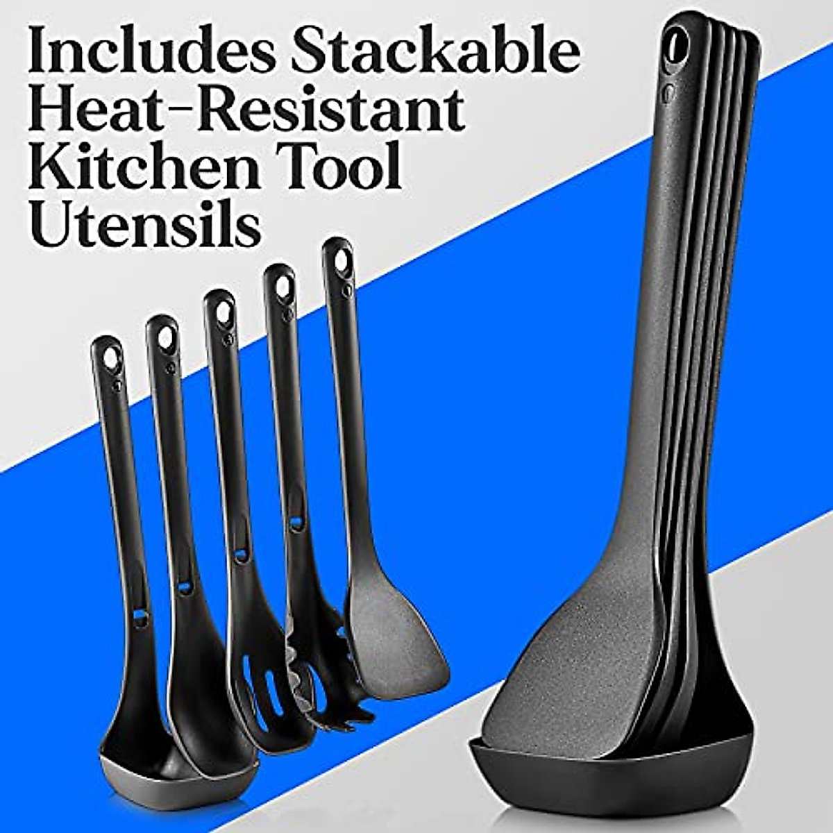 NutriChef Kitchenware Cookware, Non-Stick Pans and Pots with foldable Knob, Space Saving, Stackable, Nylon Tools, Induction Base, Black (17-Piece Set), One Size