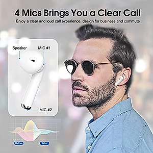 OYIB Wireless Earbuds, Bluetooth 5.3 Headphones with 4-Mics ENC Clear Call, Bluetooth Earbuds Touch Control 25Hour Stereo Sound with LED Power Display, Waterproof Earphones Sprot for Workout White