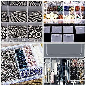 VIUJUH 36 Grids Clear Plastic Bead Organizer Jewelry Storage Box for Bead Storage, Felt Board Letters, Fishing Tackle, Loom Bands, Craft, Rock Collection with Adjustable Dividers (4 Packs)