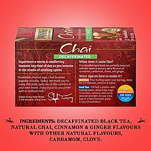 Twinings Decaffeinated Chai Tea, Black Tea Blend with Cinnamon, Ginger, Cardamon, Cloves for a Sweet and Spicy Flavor, 20 Count
