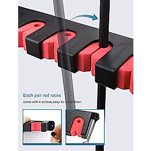 Ducurt Fishing Rod Rack Holders Wall-mounted Fish Pole Holder for Garage & Boat 6-Rod Storage Racks (Horizontal Red, 1 Pair)