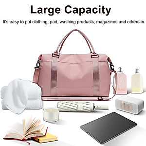 WPODAR Gym Bag for Women, Pink Duffle Bag Tote Bag Shoulder Bag Travel Bag for Women for Plane, Duffle Bag for Swimming Yoga with Dry Wet Separated Pocket for Training