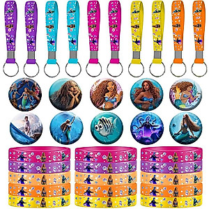 GANKTOWCOY 30PCS Black Mermaid Party Favors ，Black Mermaid 2023 Birthday Party Decorations Supplies Including 10 Bracelets, 10 Key-chains, 10 Button Pins for Mermaid Birthday Decorations