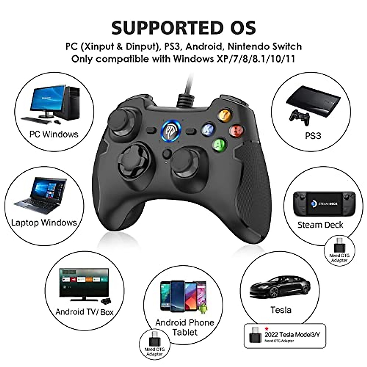 EasySMX Wired Gaming Controller,PC Game Controller Joystick with Dual-Vibration Turbo and Trigger Buttons for Windows PC/ PS3/ Android TV Box/Tesla(Black)