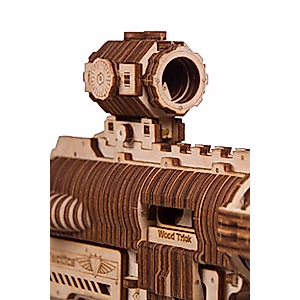 Wood Trick Assault Gun AR-T Model Kit for Adults and Teens to Build - with Telescoping Butt, Fuse, Sight and Clip for 12 Rounds - Detailed Construction - 23x8″ - 3D Wooden Puzzle - 14+