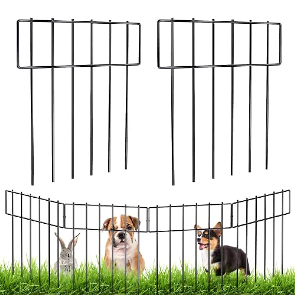 10 Pack Animal Barrier Fence: Decorative Garden Fence No Dig|Rustproof Metal Wire Fencing Border Animal Barrier for Dog Rabbits Ground Stakes Outdoor Yard Patio - Total Length 17 in(H) X 10.8 Ft(L)