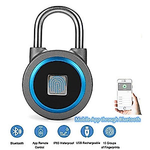 Smart Fingerprint Lock, Bluetooth Padlock, Keyless Biometric Lock, Waterproof, USB Rechargeable, Portable, Gym Locker, Door,Bike Shed, Outdoor