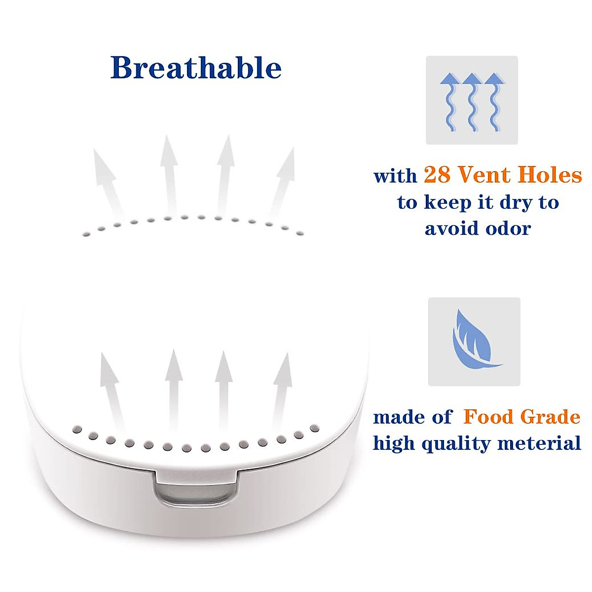 Ocircle Retainer Case, With mirror and ventilation holes, For Night Guards, Aligner Trays, Mouth Guard,Denture Case, Mouthguard. Light & Easy to Carry & Multipurpose(White)