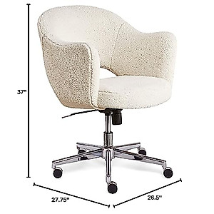 Serta Valetta Office Desk Memory Foam Padding, Midcentury Modern Style, Chrome-Finished Stainless-Steel Base, Home Chair, Cream Fuzzy Faux Fur