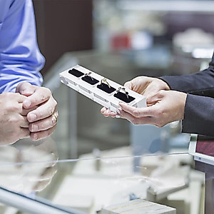 WEBEEDY 4 Slot Acrylic Ring Display Holder Inside Velvet Jewelry Organizer Stands for Retail Selling Rings Earrings Show Jewelry Storage Box Case Tray Holder