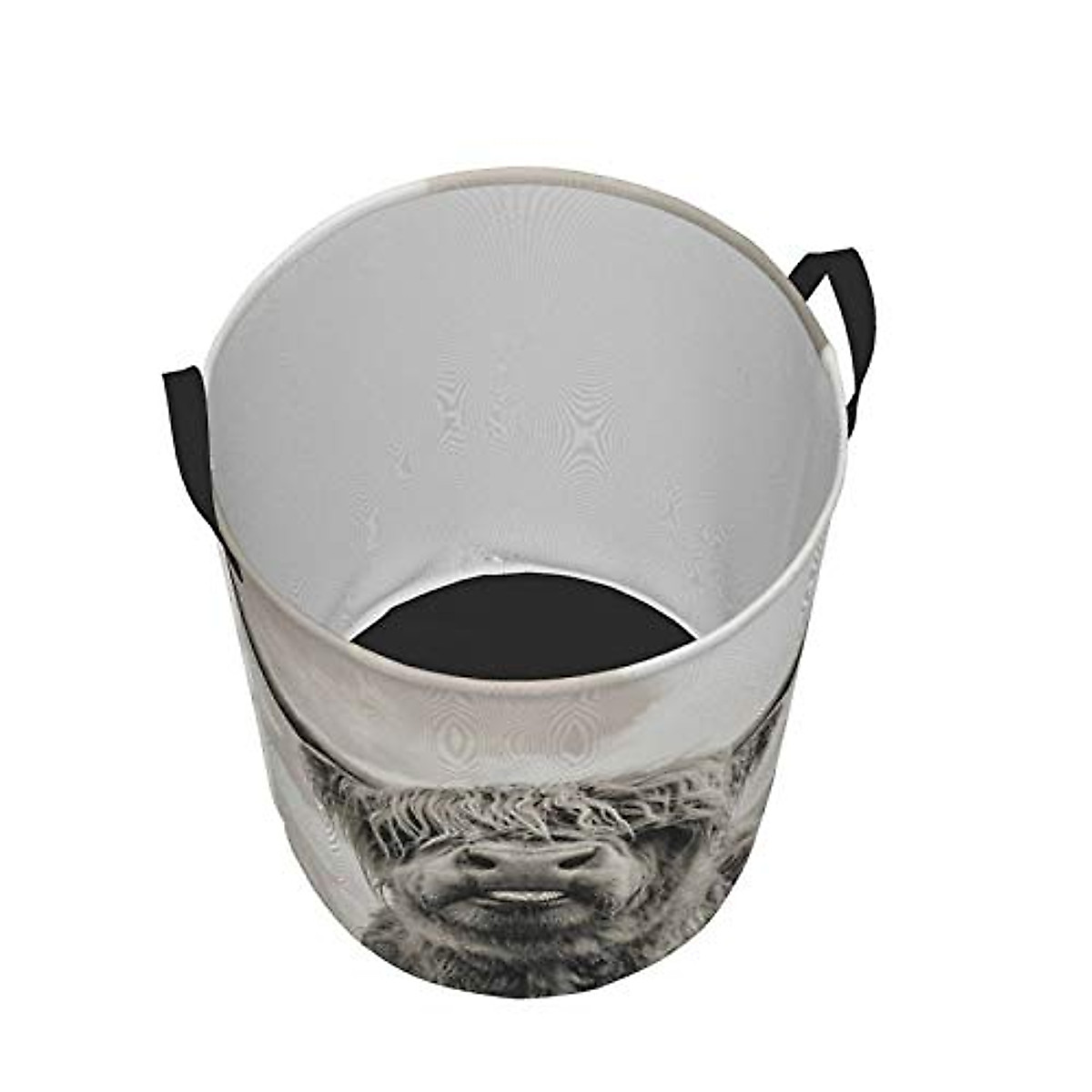 NYIVBE Portrait of Highland Cow Laundry Hamper with Handle,Collapsible Round Storage Bin for Bathroom Home Decor Baby Hamper Boxes Baby Clothing, Black, Medium