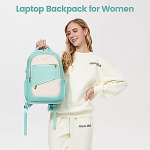 LOVEVOOK Laptop Backpack for Women,15.6 Inch College Travel Computer Back Pack, Backpacks with USB Port,Work Business Water Resistant Bag with Laptop Compartment for Teacher Nurse,Green-White