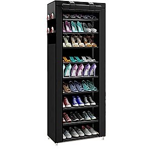 TXT&BAZ 27-Pairs Tool Free Easy Assembled Shoe Rack with Nonwoven Fabric Cover (10-Tiers Black)