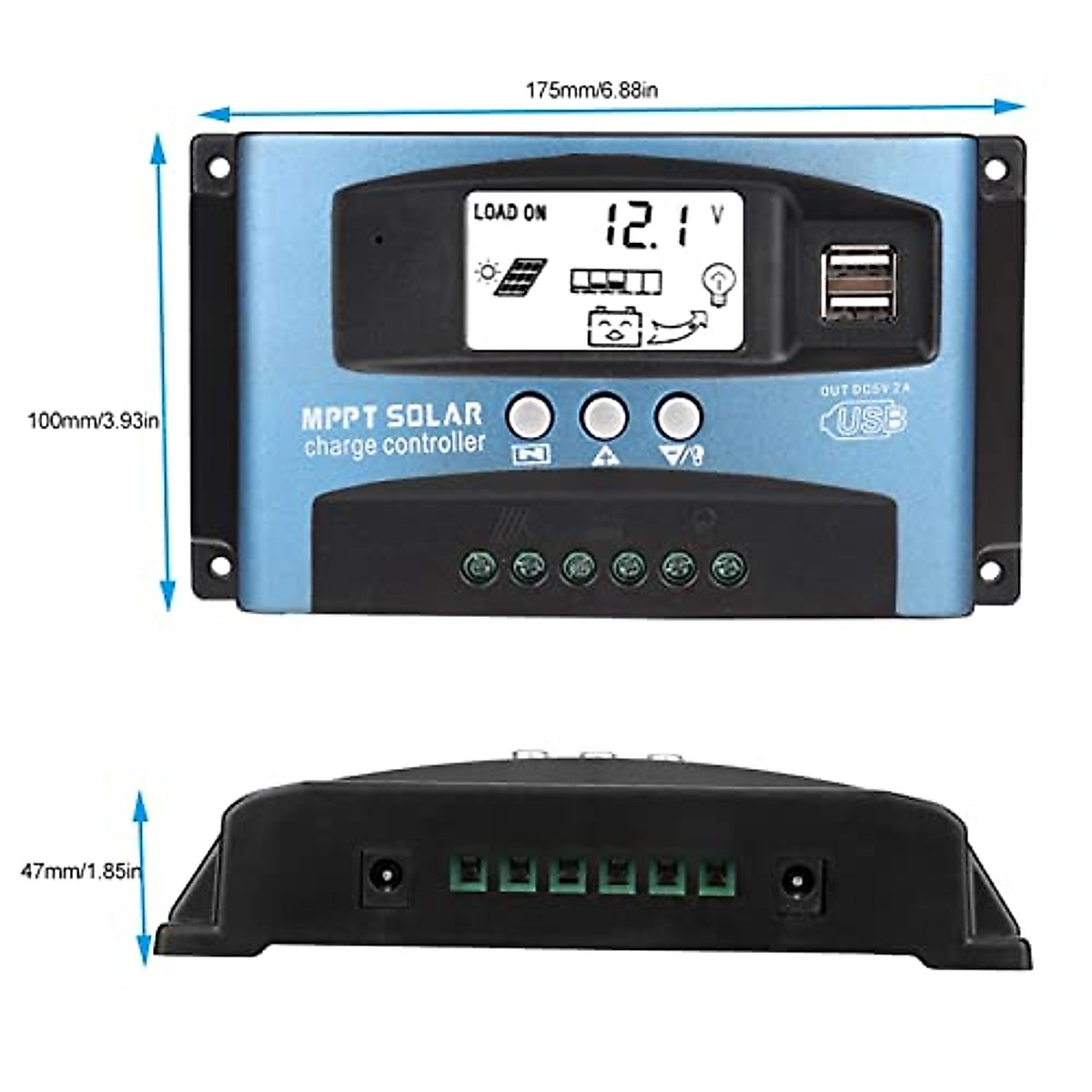 Solar Charge Controller, MPPT Solar Charge Controller 12v/24v Current Auto Focus MPPT Tracking Charge with LCD Display Dual USB Solar Regulator Charge Controller Multiple Load Control Modes (100A)