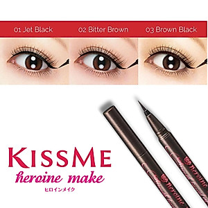 Heroine Make by KISSME Waterproof Smooth Liquid Eyeliner, Japanese Eye Makeup for Smudge-free, Super Keep Brown Black