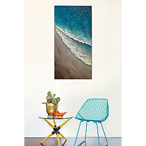 Blue Ocean Sea Wall Art Seaside Hand Painted Oil Painting on Canvas Large Beach Pictures Modern White Wave Artwork for Bedroom Home Office Decor