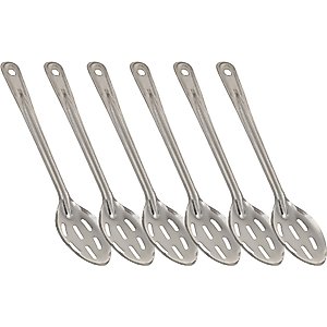 Perforated Stainless Steel Spoon - Serving Slotted Spoons for Restaurant - Large Metal Commercial Tablespoon for Cooking (6)