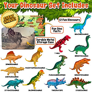 3 Bees & Me Dinosaur Toys for Kids 3-5, 5-7, 8-12 - 12 Large Dino Toy Figures with Storage Box Case - 6 inch Dinosaurs - Toy Dinosaur Gift Set for Boys and Girls for Imaginative Play