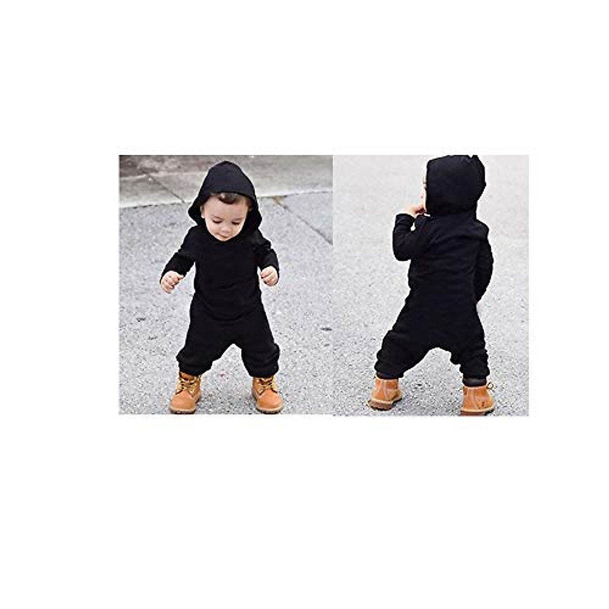 Newborn Baby Boys Girls Romper Toddler One Piece Solid Color Outfits Long Sleeve Hoodie Playsuit Jumpsuits Clothing(12-18M) Black