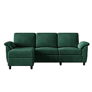 Vongrasig 79" Convertible Sectional Sofa Couch, 3 Seat L Shaped Sofa with Removable Pillows Linen Fabric Small Couch Mid Century for Living Room, Apartment and Office, Green