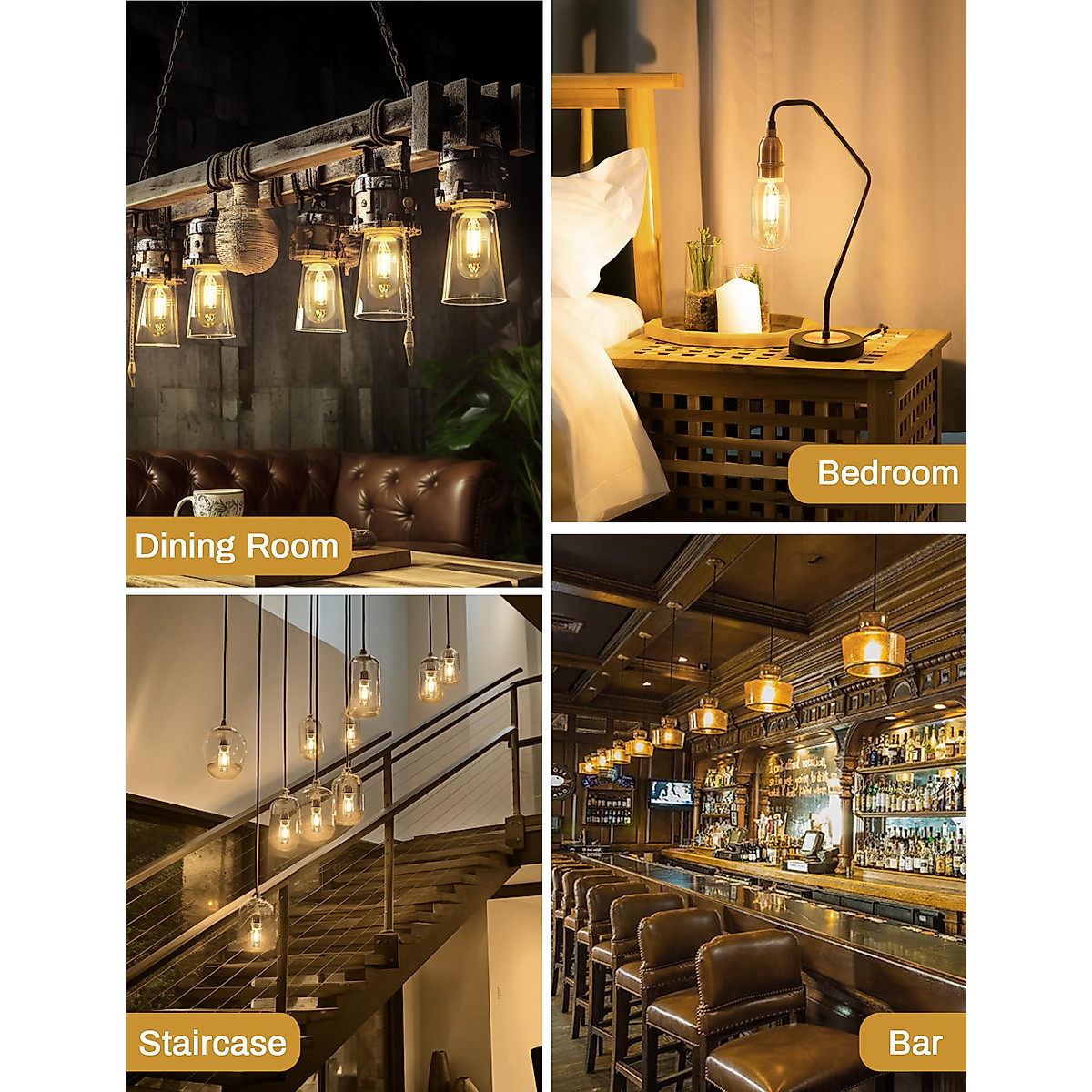 4 Pack LED Edison Bulbs, 4W Edison Light Bulbs, Antique LED Filament Bulbs 40W Equivalent, E26 Base, T45 LED Bulb with Clear Glass, Warm White 2700K, Non Dimmable, Great for Home, Bedroom, Office