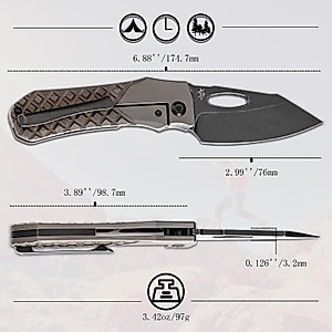 KANSEPT Loki Pocket Folding Knives for Men EDC Camping Folding Knife 2.99''CPM S35VN Blade Material Pocke Knife with Bronzed Anodized Titanium with Frag Pattern Handle Everyday Carry K1058B4