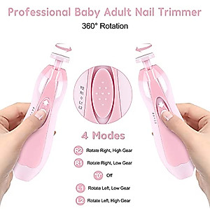 Qunlions life Glopole Baby Nail Trimmer File with Light - Safe Electric Nail Clippers Kit for Newborn Infant Toddler Kids Toes and Fingernails - Care, Polish and Trim - Battery Operated (AA), Pink