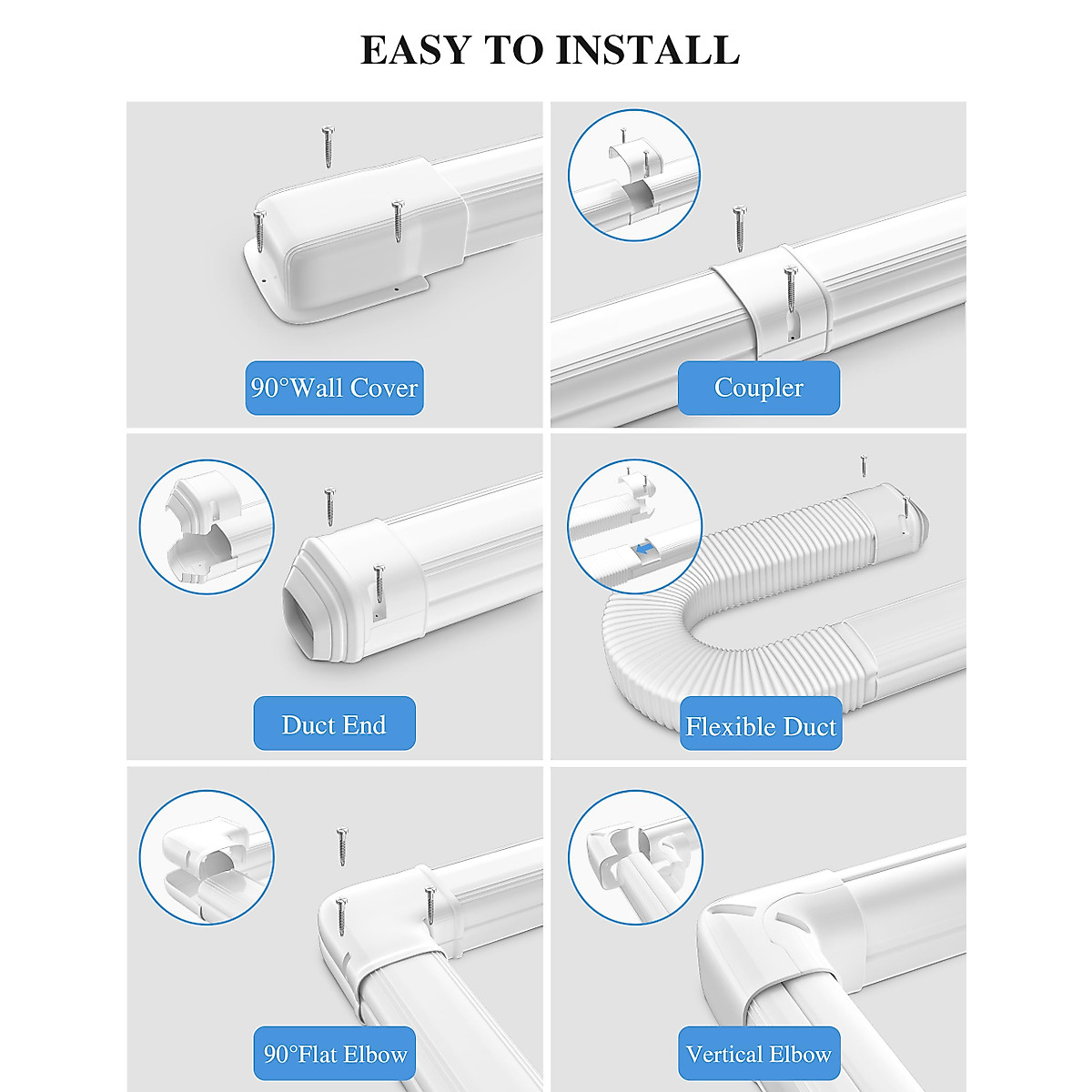 WEETALL 9 Ft Cover for AC Lines with Flexible Duct, Decorative Upgrade PP 3 Inch Line Set Cover for Ductless Mini Split Air Conditioner, Full Set Suitable for Heat Pumps Indoor & Outdoor