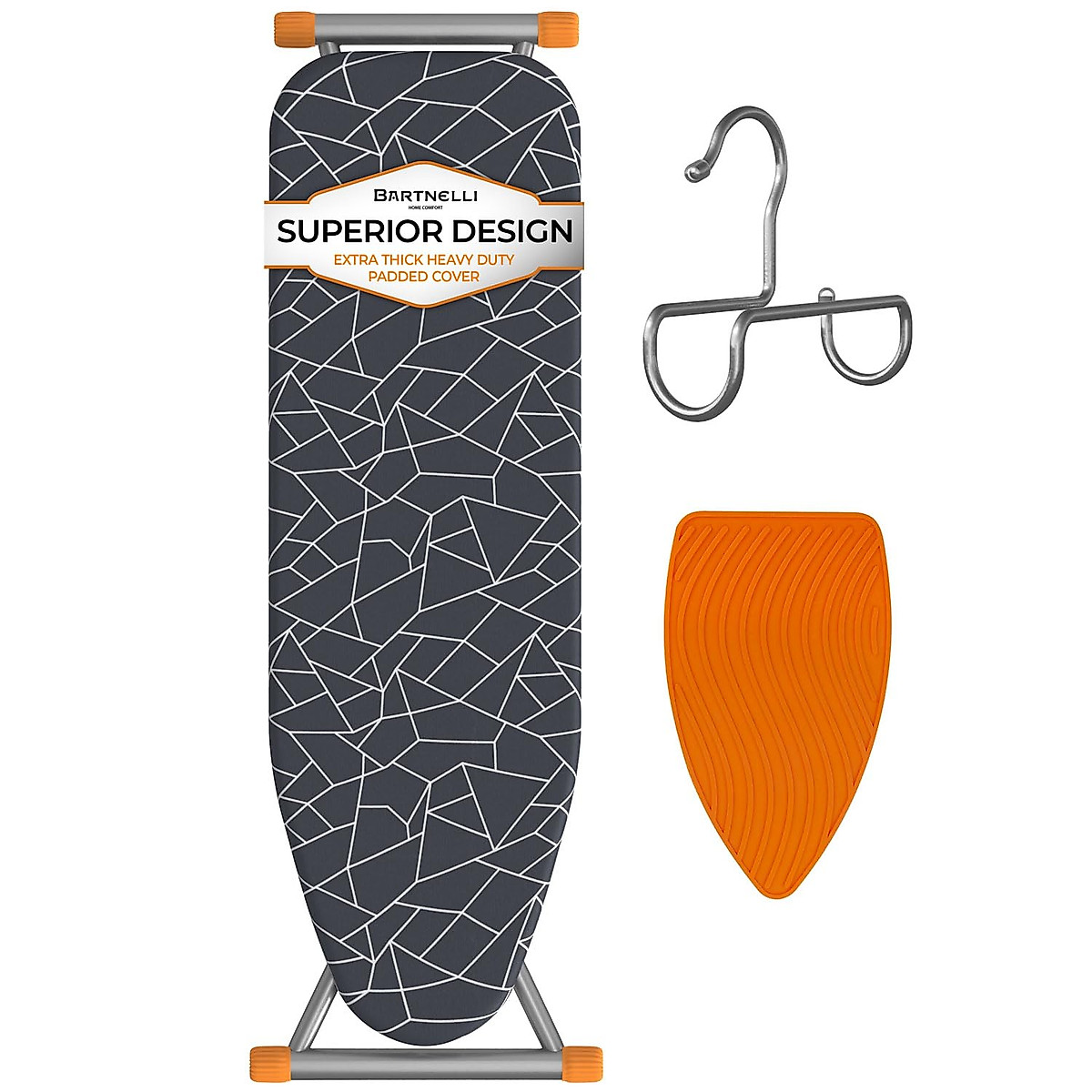 Bartnelli Ironing Board | Space-Saving and Ultimate Iron Board Experience 13x43 | Reinforced Steel Legs, Adjustable Height, 4-Layer Padding, Patent Folding System (BIBT-2110)