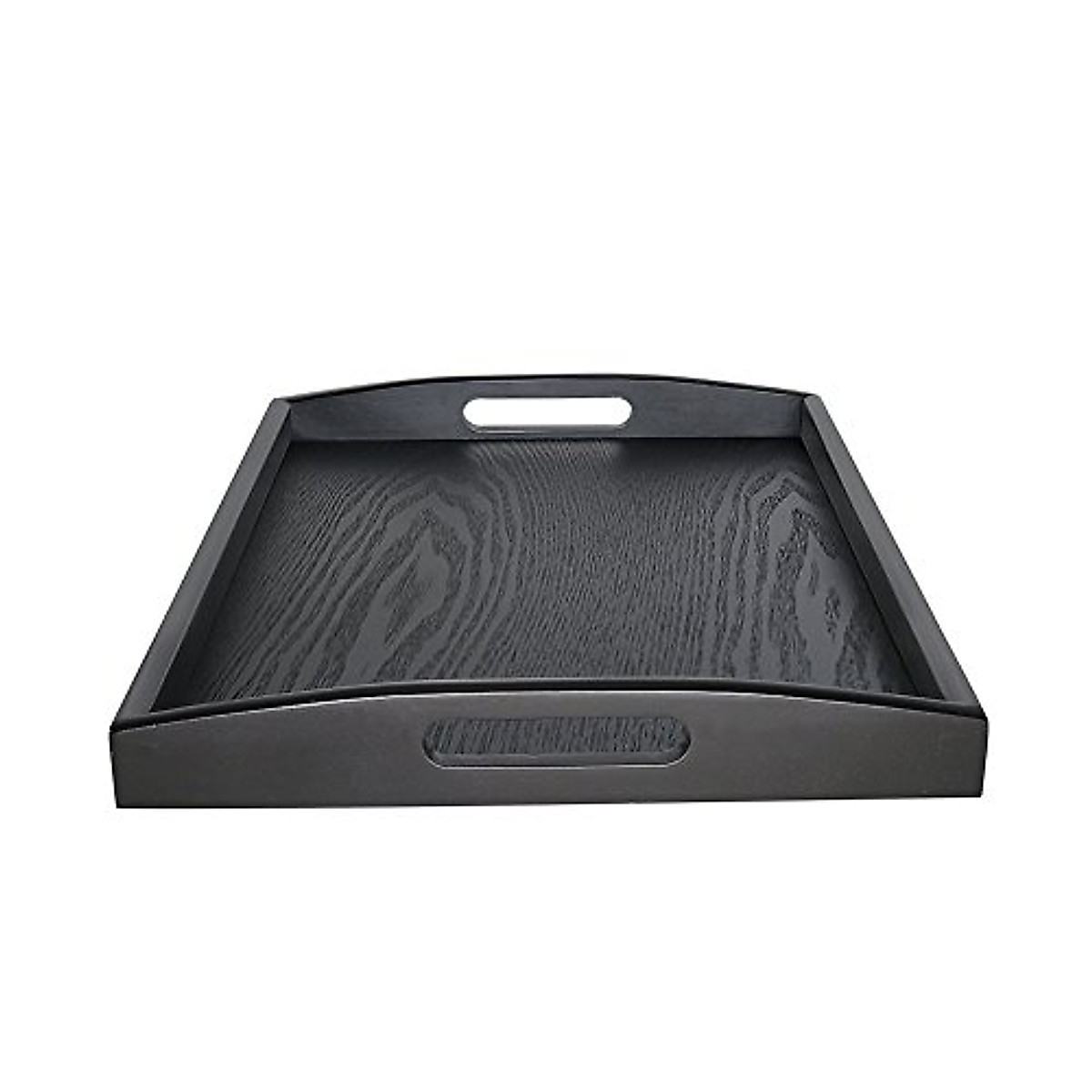 SILILUN Serving Tray Black Large Food Tray Breakfast Tray Wood Butler Tray with Handle 17.77 x 13.72 x 1.78