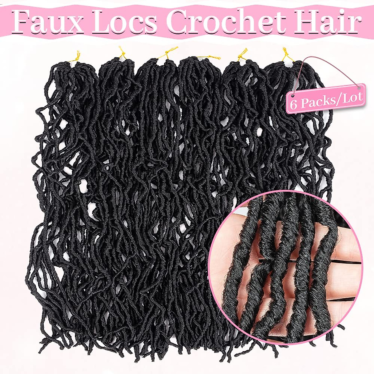 Faux Locs Crochet Hair 18 Inch Soft Locs 6 Packs Crochet Hair Pre-looped Soft Goddess Locs Curly Wavy Crochet Braids Hair For Women Synthetic Crochet Hair Extension(18 Inch, 1B#)