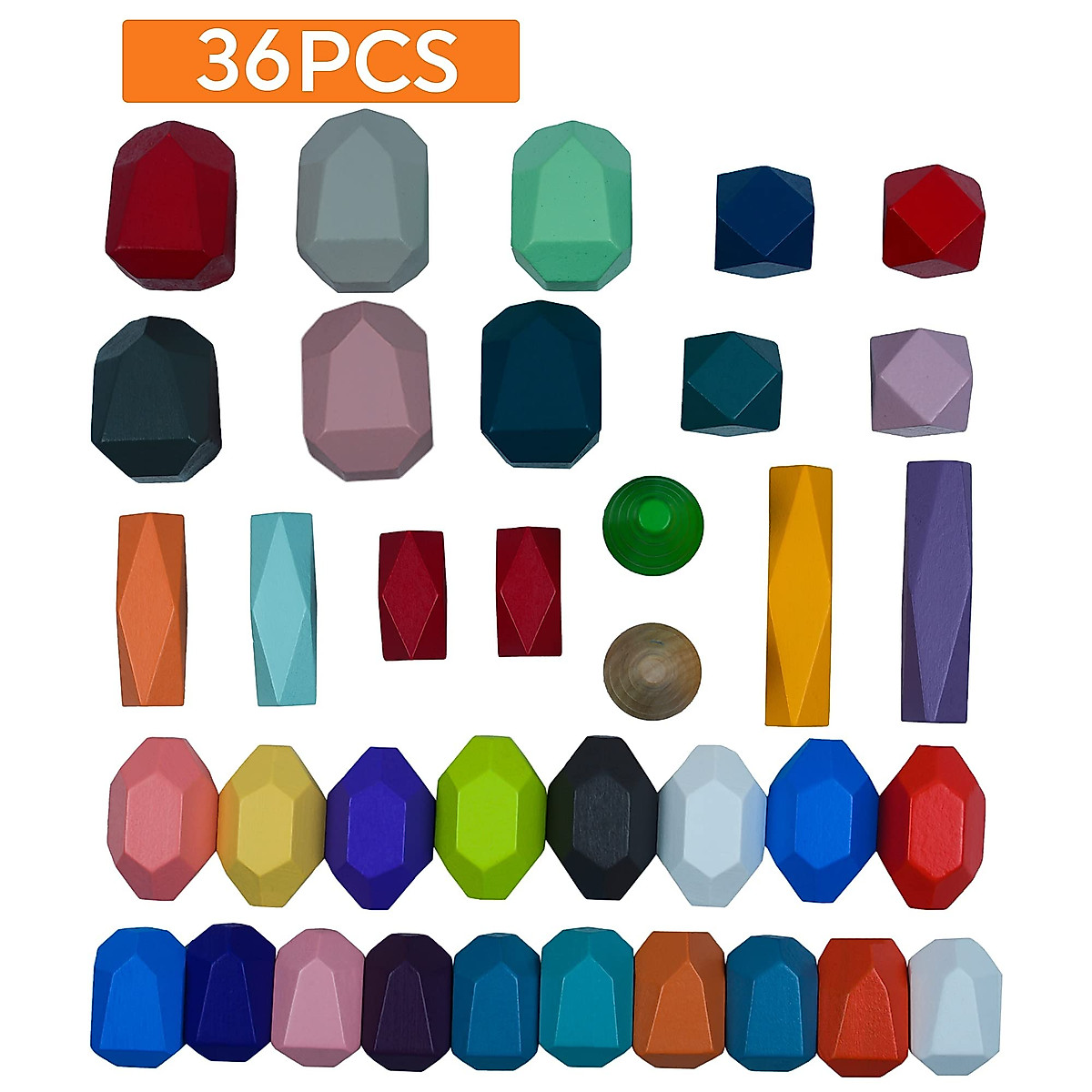 Ghims Kids Stacking Toys, 36 PCS Wooden Stacking Toys, Montessori Stacking Toys for Toddles, Balancing Stone Rocks Building Blocks Educational Preschool Toys, Colorful Game Lightweight Puzzle Set