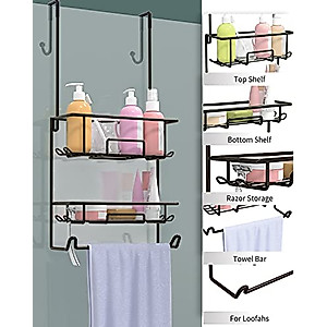 TreeLen Shower Caddy over the Door Rustproof Hanging Shower Organizer with 12 Hooks Shampoo Towel Holder for Bathroom Storage Shelf Rack -Bronze …