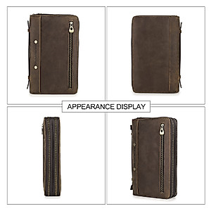 Crazy Horse Leather Men Clutch Hand Bags Genuine Leather Purse RFID Wallet Large Capacity Business Card Multifunction Zipper Handbag