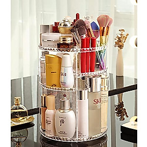 COMODID Makeup Organizer, 360 Degree Rotating Adjustable Cosmetic Storage Display Case with 8 Layers Large Capacity, Crystal Clear