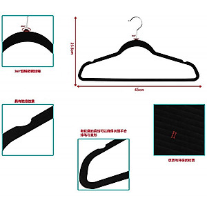 Hoogtecly Premium Velvet Hangers Heavyduty - Non Slip - Velvet Suit Hangers Hooks,Space Saving Clothes Hangers Black (30pcs)