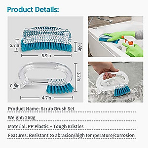 Scrub Brush Set for Cleaning, TINA&TONY Cleaning Brush Shower Scrubber Brush Kitchen Scrub Brush Stiff Bristles Grout Cleaning Brush for Tile Floor Bathroom Bathtub Carpet Sink, Transparent, 2PCS