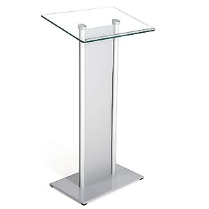M&T Displays Tempered Clear Glass Conference Podium Stand with Aluminum Front Panel Silver Aluminum Body and Base 43.9 Inch Height Floor Standing Lectern Pulpit Desk for Classroom Church