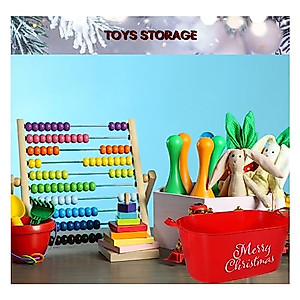 Ja'Cor Red Oval Bucket with Handle Sentiment Plastic Buckets Handles Gifts Gift Baskets Storage Organizer Containers Party Favor Xmas Holiday Decorations with 1-Collapsible Cup(Merry Christmas)