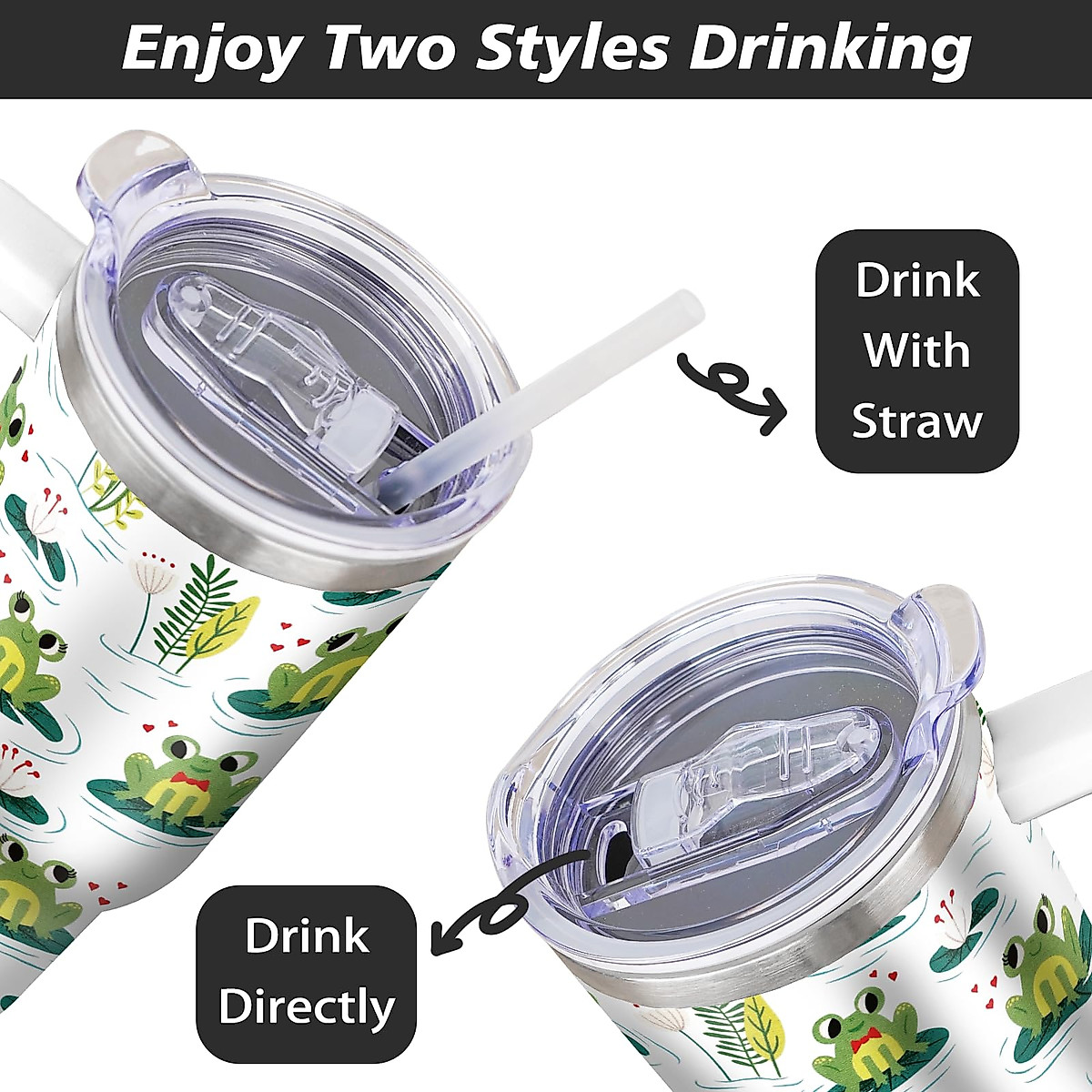 puhnhsv 30 oz Frog Tumbler with Handle and Straw, 30oz Insulated Stainless Frog Tumbler Coffee Travel Mugs Cup Water Bottle Frog Lovers Gifts for Women Girls
