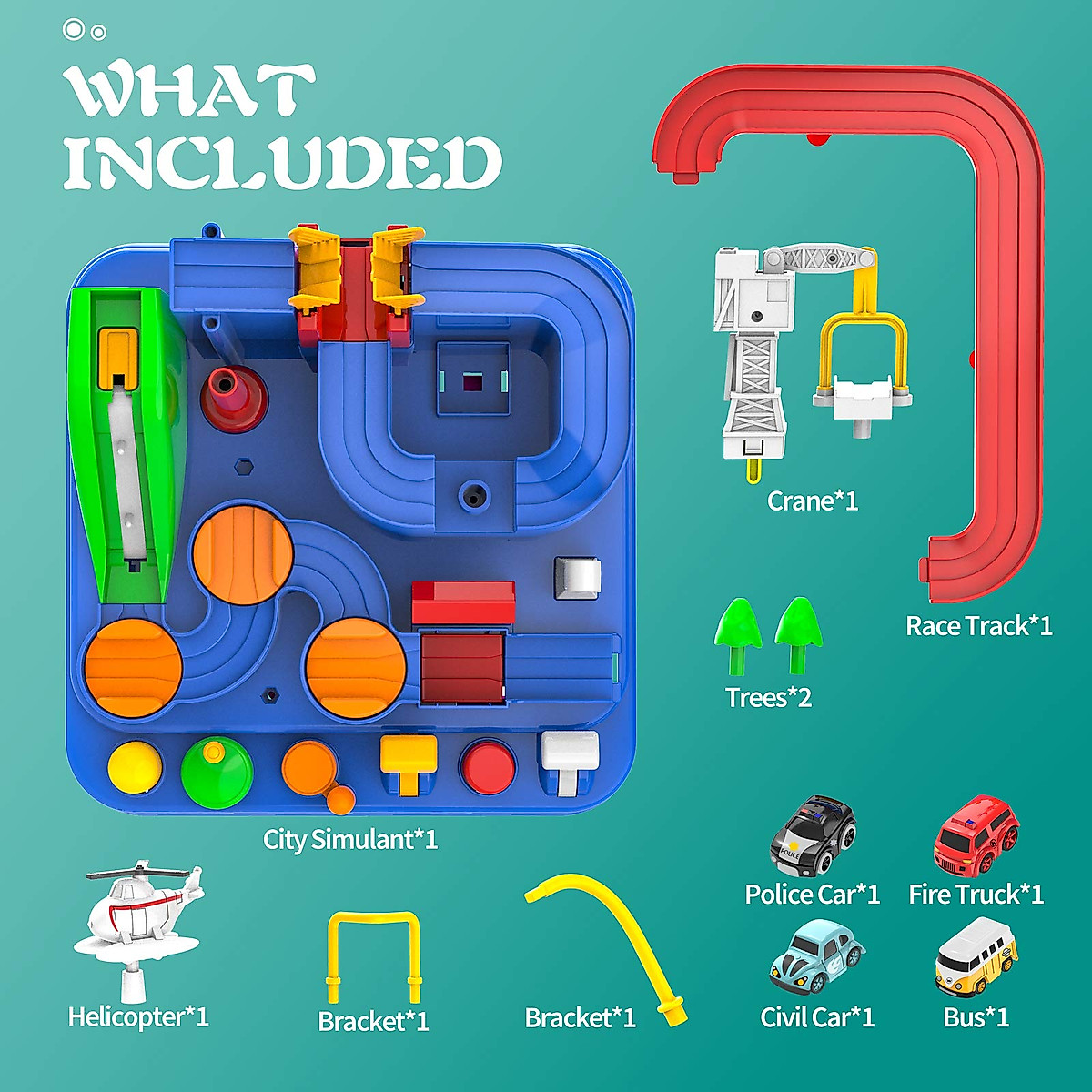 Toddler Toys for 3 4 5 Years Old Boys Girls, Car Adventure Toys City Rescue with 4 Mini Cars,Race Tracks car toys for Boys age 3-5, Birthday Gifts for 3-5 Year Old Boys Girls 10.2x10.2x7.2in