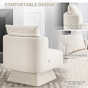 HOMEFUN Swivel Barrel Chair Set of 2, 360 Degree Modern Wide Upholstered Swivel Accent Chair with Curved Back and Pillows - Comfy Soft Chenille for Nursery, Living Room, Bedroom, Beige
