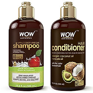 Wow Skin Science Apple Cider Vinegar Shampoo & Conditioner Set with Coconut & Avocado Oil - Men and Women Gentle Shampoo Set - Hair Growth Shampoo for Thinning Hair & Loss - Sulfate & Paraben Free