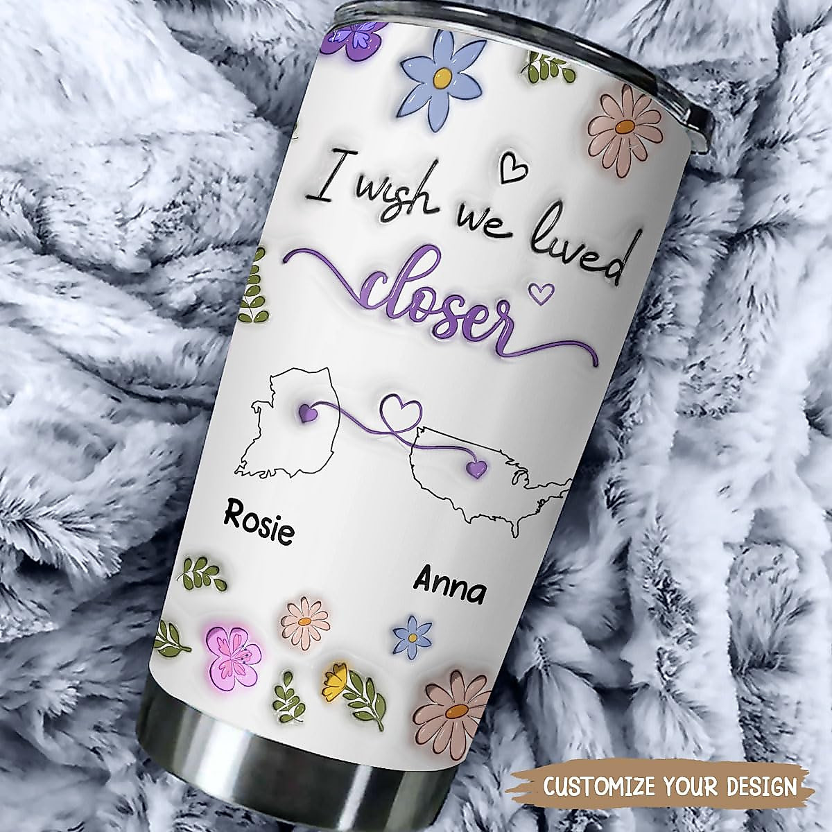 Wrappiness I Wish We Lived Closer Tumbler - Personalized 3D Inflated Effect 20Oz Tumbler Long Distance Friendship Gift Custom State to State Mug Going away Gift for Sister Friend (A01 (Country))