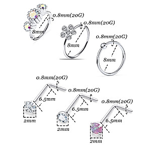 Vsnnsns 20G Nose Rings for Women Surgical Steel Nose Rings Hoops L Shaped Nose Studs Nose Hoop Rings 2mm Diamond CZ Nose Ring Nose Piercing Jewelry Silver 26Pcs