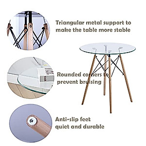 Saadiya Round Glass Dining Table Set for 2,Person Small Round Dinner Table and Velvet Chairs Set for Kitchen Room, 32 inch Leisure Coffee Table for Living Room Accent Table